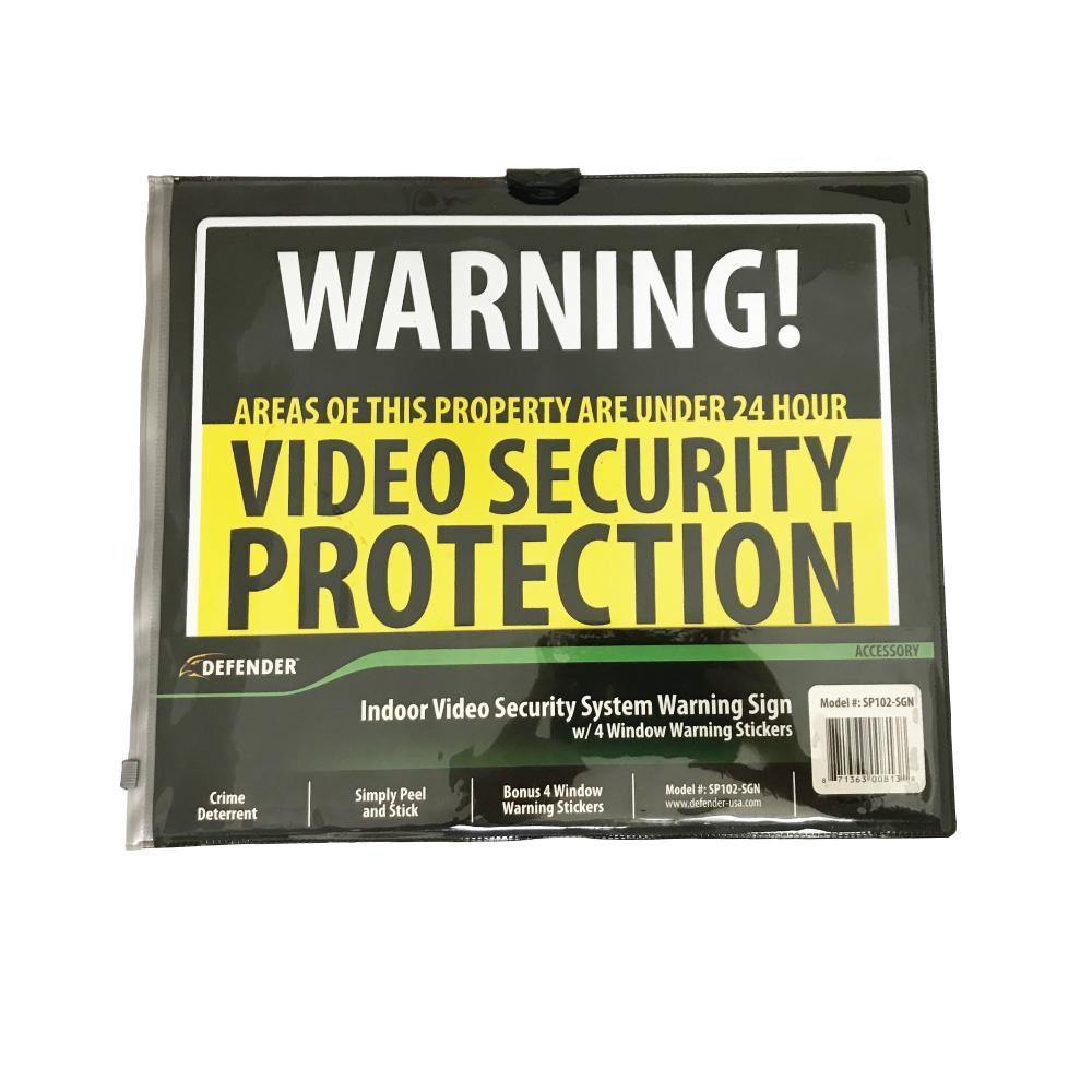 Defender Indoor Video Security System Warning Sign w/Stickers ...